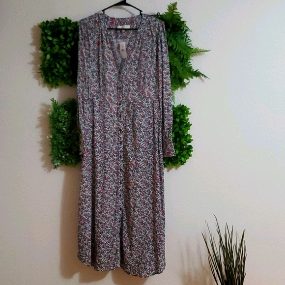 LOFT | Dresses | Long Folksy Dress By Loft With Floral Design | Poshmark